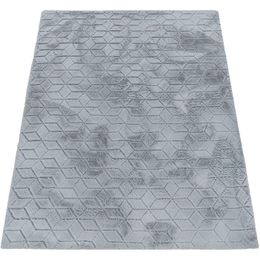Paco Home Hochflor-Teppich »Arnheim 745« rechteckig 26 mm Höhe Uni Farben, modernes geometrisches Design, besonders weich Grau Obermaterial: 100%...