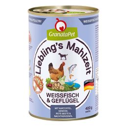 Granatapet Liebling’s Mahlzeit Weißfisch und Geflügel Hunde-Nassfutter getreidefrei 6x400g