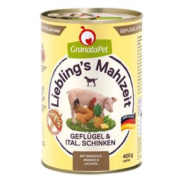 Granatapet Liebling's Mahlzeit Gefl&uuml;gel und italienischer Schinken Hunde-Nassfutter f&uuml;r &uuml;bergewichtige Hunde 6x400g