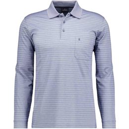 Ragman Poloshirt Taubenblau M M Fein gestreift