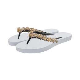 Uzurii Slipper & Pantoletten - Zehentrenner Precious Bloom Gold - Gr. 39,5 (EU) - in Wei&szlig; - f&uuml;r Damen