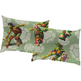 WIRTH Dekokissen &raquo;Turtles&laquo; Nickelodeon, Kissenh&uuml;lle ohne F&uuml;llung, 2 St&uuml;ck gr&uuml;n + gemustert Bezug: 100% Polyester B/L: 40 cm x 40 cm