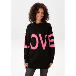 Aniston CASUAL Strickpullover mit eingestricktem LOVE-Schriftzug schwarz-pink 48 48 Pullover mit Rundhals-Ausschnitt