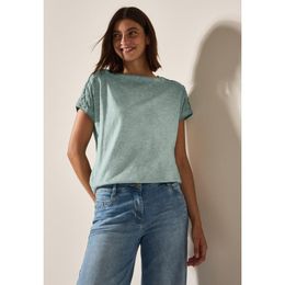 Cecil T-Shirt mit Knopfdetails an der Schulter dark balmy khaki XS (36) XS (36) T-Shirt f&uuml;r Damen von Cecil