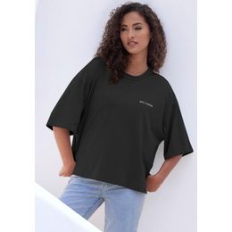 Copenhagen Studios Damen Oversize-Shirt &raquo;mit hochwertiger Logostickerei&laquo; aus heavy Bio-Baumwoll-Qualit&auml;t schwarz S (36)