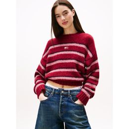 Tommy Jeans Damen Rundhalspullover &raquo;TJW BADGE STRIPE FLUFFY SWEATER&laquo; mit Alpaka rot L (40)