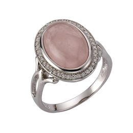 ZEEme Fingerring »925 Sterling Silber rhodiniert mit echtem Rosenquarz Zirkonia« weiß 062 (19,7) Edler Damen-Ring aus echtem 925 Silber rhodiniert