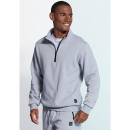 John Devin Herren Sweatshirt, Troyer mit schwarzem Rei&szlig;verschluss am Kragen, aus Baumwoll-Mix grau S (44/46)