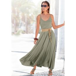 Buffalo Maxikleid aus Jersey in weiter Form, leichtes Sommerkleid, Strandkleid, Basic khaki 34 - N-Gr N-Gr 34 Sommerliche Spaghettiträger