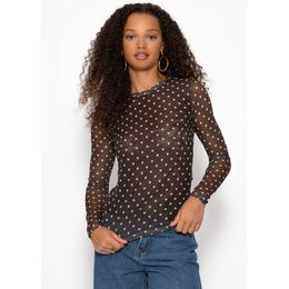 SASSYCLASSY Mesh Langarmshirt mit Punkten in Braun | Gr.: S