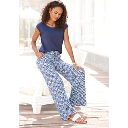 Lascana Overall mit weitem Bein und Taschen, sommerlicher Jumpsuit, 2-in-1-Look blau bedruckt 36