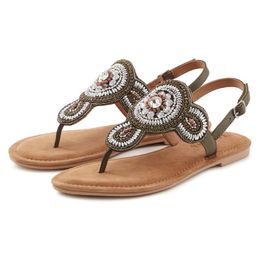 Lascana Zehentrenner Sandale, Pantolette in Glitzer-Optik und softer Lederinnensohle olivgrün 36 36 Sandale mit aufwendiger Steinchen- und...
