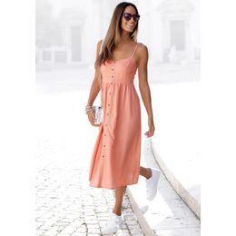 Lascana Damen Lascana Sommerkleid aus Leinenmix mit Baumwolle, Midikleid, Strandkleid beige 38, N-Gr