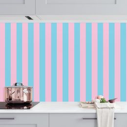 K&uuml;chenr&uuml;ckwand PopArt Sommer Streifen Rosa Hellblau