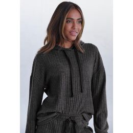 Lascana Hoodie, Strickpullover mit Kapuze und in melierter Optik, Loungewear anthrazit-meliert 36/38 36/38 Ripp-Sweater mit Kapuze