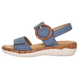 Remonte Riemchensandale, Keilabsatz, Sandalette, Sommerschuh mit herausnehmbarem Fu&szlig;bett jeansblau 36 36 Keilsandale mit praktischem Klett unter...