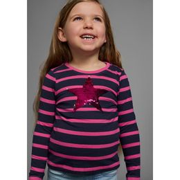 Kidsworld M&auml;dchen Kidsworld Langarmshirt &raquo;f&uuml;r kleine M&auml;dchen&laquo; lang&auml;rmlig, Basic-Passform, mit mehrfarbigen Streifen bunt 128/134