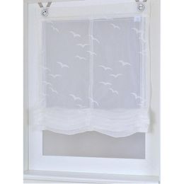 Kutti Raffrollo &raquo;Seabird&laquo; mit Hakenaufh&auml;ngung freih&auml;ngend transparent, Ausbrenner, Motiv, maritim, mit Edelstahlhaken offwhite Obermaterial: 98%...