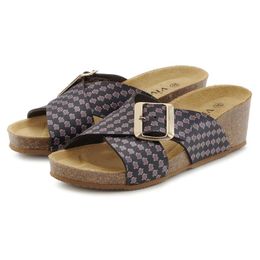 Vivance Damen Pantolette &raquo;Sandale, Mule, offener Schuh&laquo; mit Komfortkorkfu&szlig;bett aus Leder, Keilabsatz und Print schwarz 36