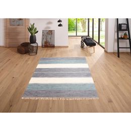 my home Teppich &raquo;Paula&laquo; rechteckig 5 mm H&ouml;he handgewebt, beidseitig verwendbar, Wendeteppich, mit Fransen anthrazit Obermaterial: 100% Baumwolle B...