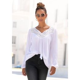 Lascana Damen Lascana Crepebluse mit Lochstickerei, Damenbluse, lockere Passform wei&szlig; 36