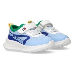 Tommy Hilfiger Sneaker, Slip-On Sneaker, Klettschuh mit gro&szlig;em Logoschriftzug hellblau royalblau gr&uuml;n 29 29 Runner Sneaker von Tommy Hilfiger