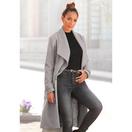 Lascana Damen Lascana Langmantel mit Bindeg&uuml;rtel und Taschen, eleganter Damenmantel grau 36