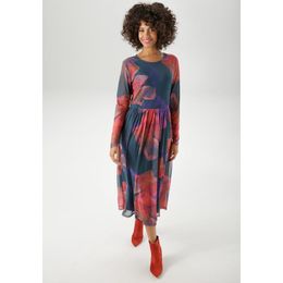 Aniston Casual Damen Aniston CASUAL Midikleid mit gro&szlig;fl&auml;chigen Batik-Bl&uuml;ten bedruckt - NEUE KOLLEKTION 40, N-Gr