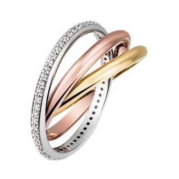 Firetti Goldring »Schmuck Geschenk Gold 585, verschlungen, tricolor-Optik, massiv« mit Diamanten gelbgoldfarben-weißgoldfarben-roségoldfarben-weiß...