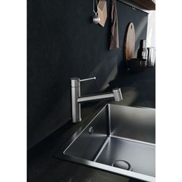 Kludi Steel K&uuml;chenarmatur 44851F860 schwenkbarer Auslauf 110&deg;, herausziehbar, Edelstahl geb&uuml;rstet