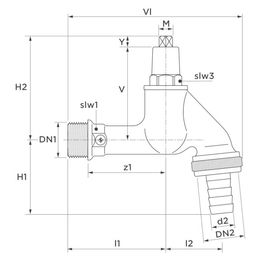 Seppelfricke Sepp Auslaufventil 0000141 DN 15, Messing verchromt, für Steckschlüssel, mit Schlauchverschraubung