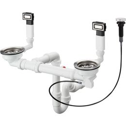 Hansgrohe Ab-/&Uuml;berlaufgarnitur 43932800 Edelstahl, automatisch, f&uuml;r 2 Becken