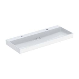Geberit One Waschtisch 505049001 120x48,4cm, Hahnloch links und rechts, ohne &Uuml;berlauf, wei&szlig; KeraTect/Blende wei&szlig; gl&auml;nzend