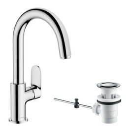 Hansgrohe Vernis Blend 200 Waschtischarmatur 71554000 mit Schwenkauslauf und Zugstangen-Ablaufgarnitur, chrom