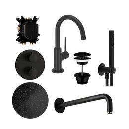 Herzbach Deep Black Duscharmatur Set Waschtisch, Wanne, Dusche
