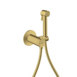 Hansgrohe AXOR Bidette Showers Bidette Duschkopf 29242990 1 Strahlart rund f&uuml;r Mischwasser mit Duschkopfhalterung und Duschschlauch 1,25 m, Polished Gold Optic