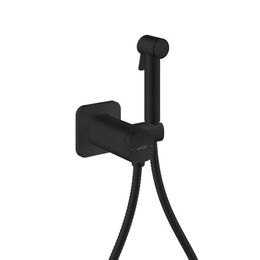 Hansgrohe AXOR Bidette Showers Bidette Duschkopf 29243670 1 Strahlart softsquare f&uuml;r Mischwasser mit Duschkopfhalterung und Duschschlauch 1,25 m, Mattschwarz