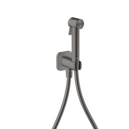 Hansgrohe AXOR Bidette Showers Bidette Duschkopf 29241340 1 Strahlart softsquare f&uuml;r Kaltwasser mit Duschkopfhalterung und Duschschlauch 1,25 m, Brushed Black Chrome