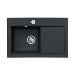 Villeroy & Boch Villeroy und Boch Subway Fl&auml;chenb&uuml;ndige Sp&uuml;le 67722FS5 Becken links, mit Ablaufgarnitur und Exzenterbet&auml;tigung, Ebony