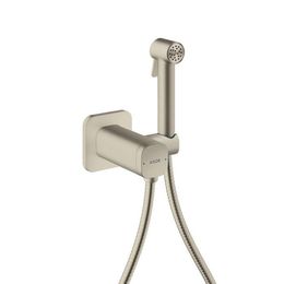 Hansgrohe AXOR Bidette Showers Bidette Duschkopf 29243820 1 Strahlart softsquare f&uuml;r Mischwasser mit Duschkopfhalterung und Duschschlauch 1,25 m, Brushed Nickel