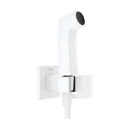 Hansgrohe Bidette Duschkopf 29233700 1 Strahlart E wassersparend f&uuml;r Warmwasser mit Duschkopfhalterung und Duschschlauch 125 cm, Mattwei&szlig;