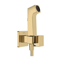 Hansgrohe Bidette Duschkopf 29233990 1 Strahlart E wassersparend f&uuml;r Warmwasser mit Duschkopfhalterung und Duschschlauch 125 cm, Polished Gold Optic