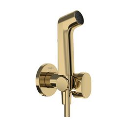 Hansgrohe Bidette Duschkopf 29232990 1 Strahlart S wassersparend f&uuml;r Warmwasser mit Duschkopfhalterung und Duschschlauch 125 cm, Polished Gold Optic