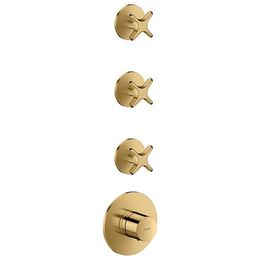 Hansgrohe AXOR One Thermostatmodul 48713990 Unterputz, 3 Verbraucher, mit Kreuzgriff, polished gold optic