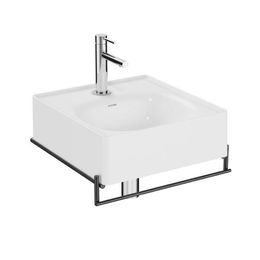 Vitra Equal Handwaschbecken-Set 64079 46,5x45,2cm, wei&szlig; hochglanz VC, Handtuchhalter Metall schwarz matt