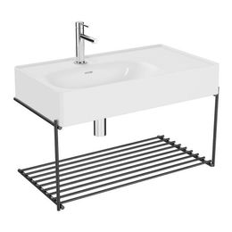 Vitra Equal Waschtisch-Set 64084 mit Waschtisch asymmetrisch 80 cm, weiß hochglanz VC, mit Ablage Metall schwarz matt