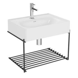 Vitra Equal Waschtisch-Set 64082 mit Waschtisch 60 cm, weiß hochglanz VC, mit Ablage Metall schwarz matt