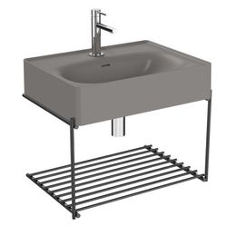 Vitra Equal Waschtisch-Set 66053 mit Waschtisch 60 cm, steingrau matt VC, mit Ablage Metall schwarz matt