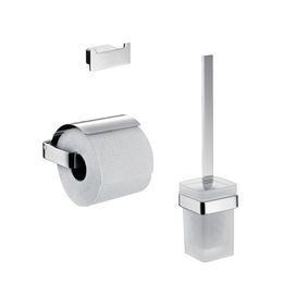 Emco Loft WC-Set 059800100 chrom, Papierhalter mit Deckel, Bürstengarnitur und Doppelhaken