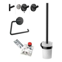 Emco WC-Set 439813300 schwarz, Papierhalter, Bürstengarnitur, Haken und Klebe-Set
